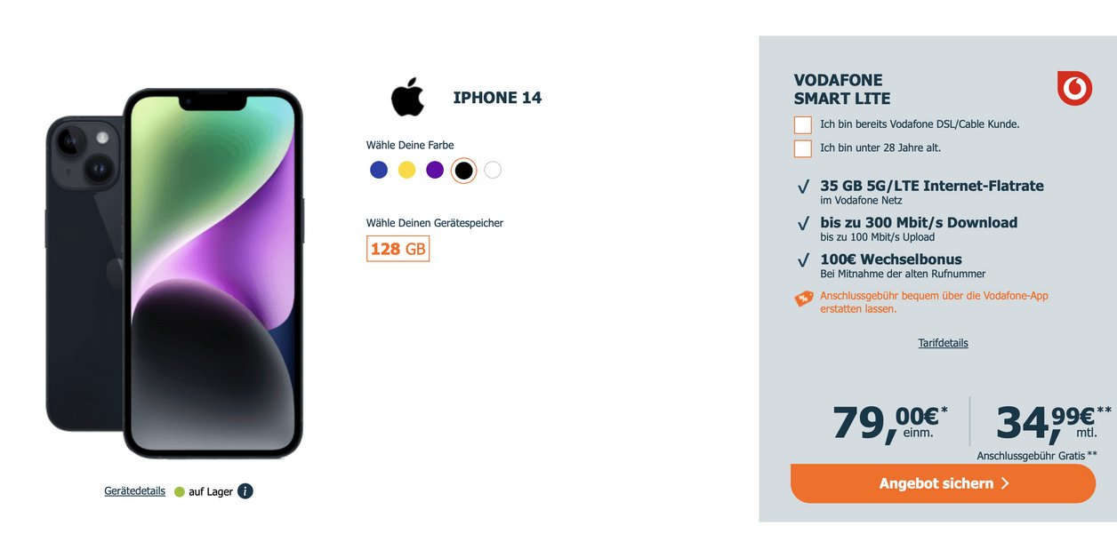 LogiTel: iPhone 14 inklusive 35 GB Daten im Vodafone-Vertrag für ...