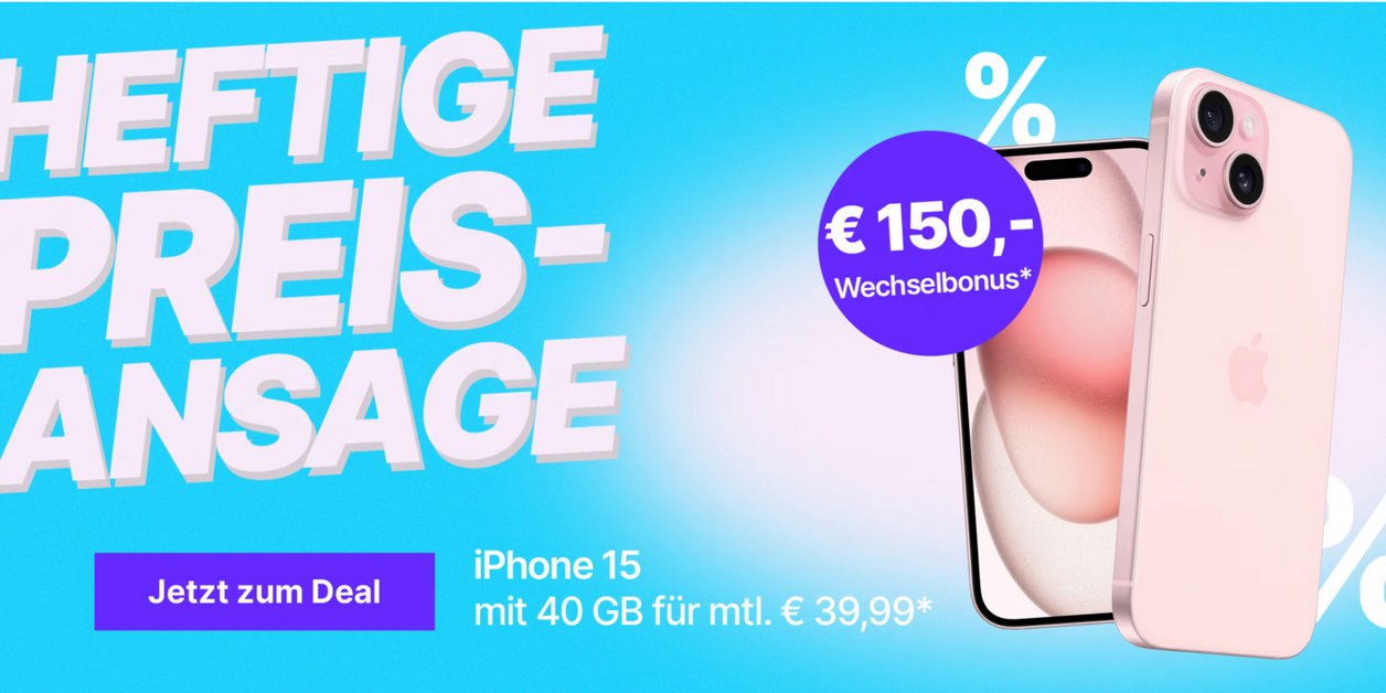 Telekom: iPhone 15 mit 40 GB Daten dank 150 € Wechselbonus für effektiv ...