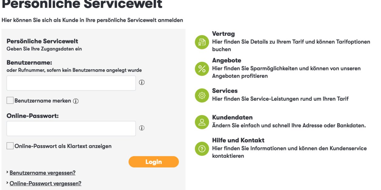 winSIM Login in der Servicewelt